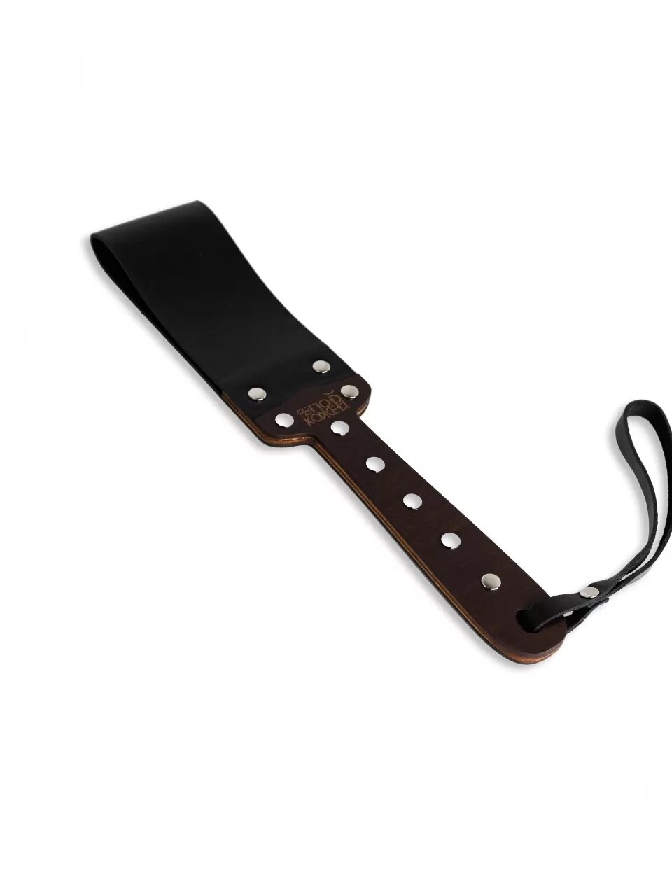 Паддл черный мягкий из натуральной кожи, дерева и HDF-покрытия цвета венге