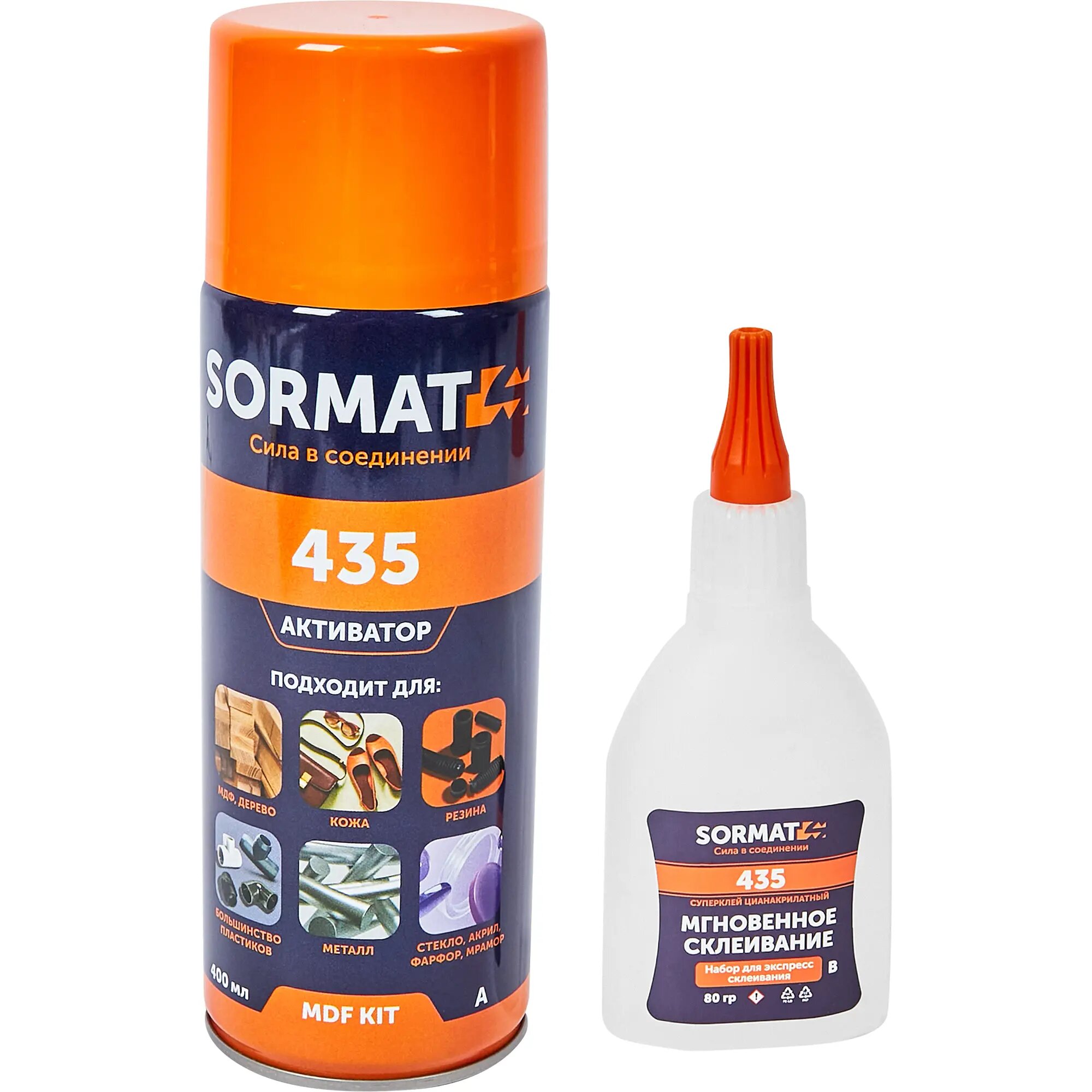 Суперклей - набор для экспресс склеивания Sormat MDF KIT 435 80 гр + 400 мл