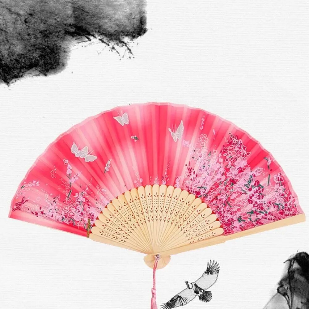 Шелковый бамбуковый складной веер Розовый, 15