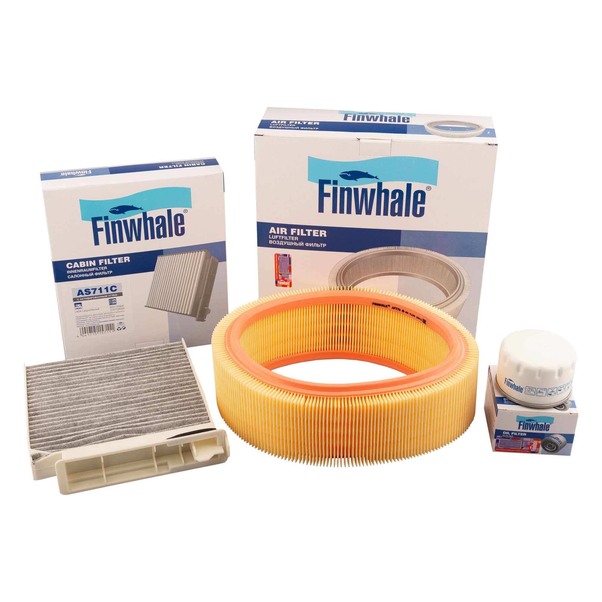 Комплект фильтров для ТО Рено Логан 1, Сандеро 1 (1.4-1.6 8 клапанов K7J/K7M до 2012 года) FINWHALE