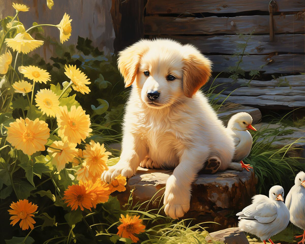 Картина по номерам щенок лабрадора 40х50