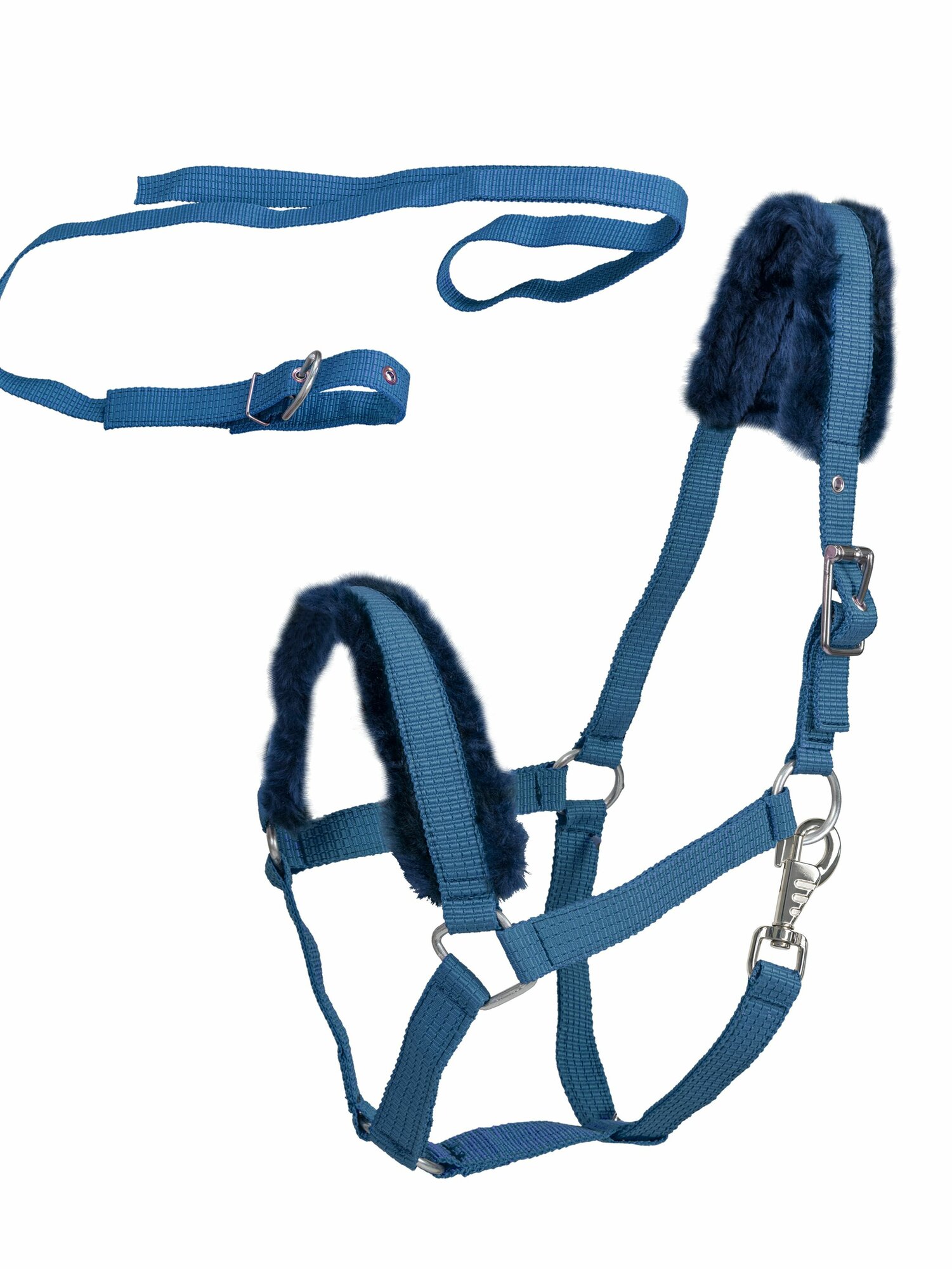 Недоуздок для лошадей двойной нейлон, недоуздок синий с поводом мягкий REITER 25 мм