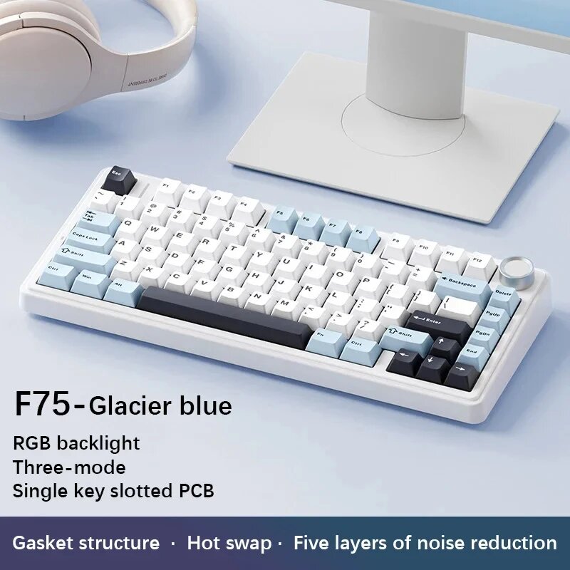 Механическая игровая клавиатура AULA F75 75%, Glacier Blue Reaper axis, Glacier Blue