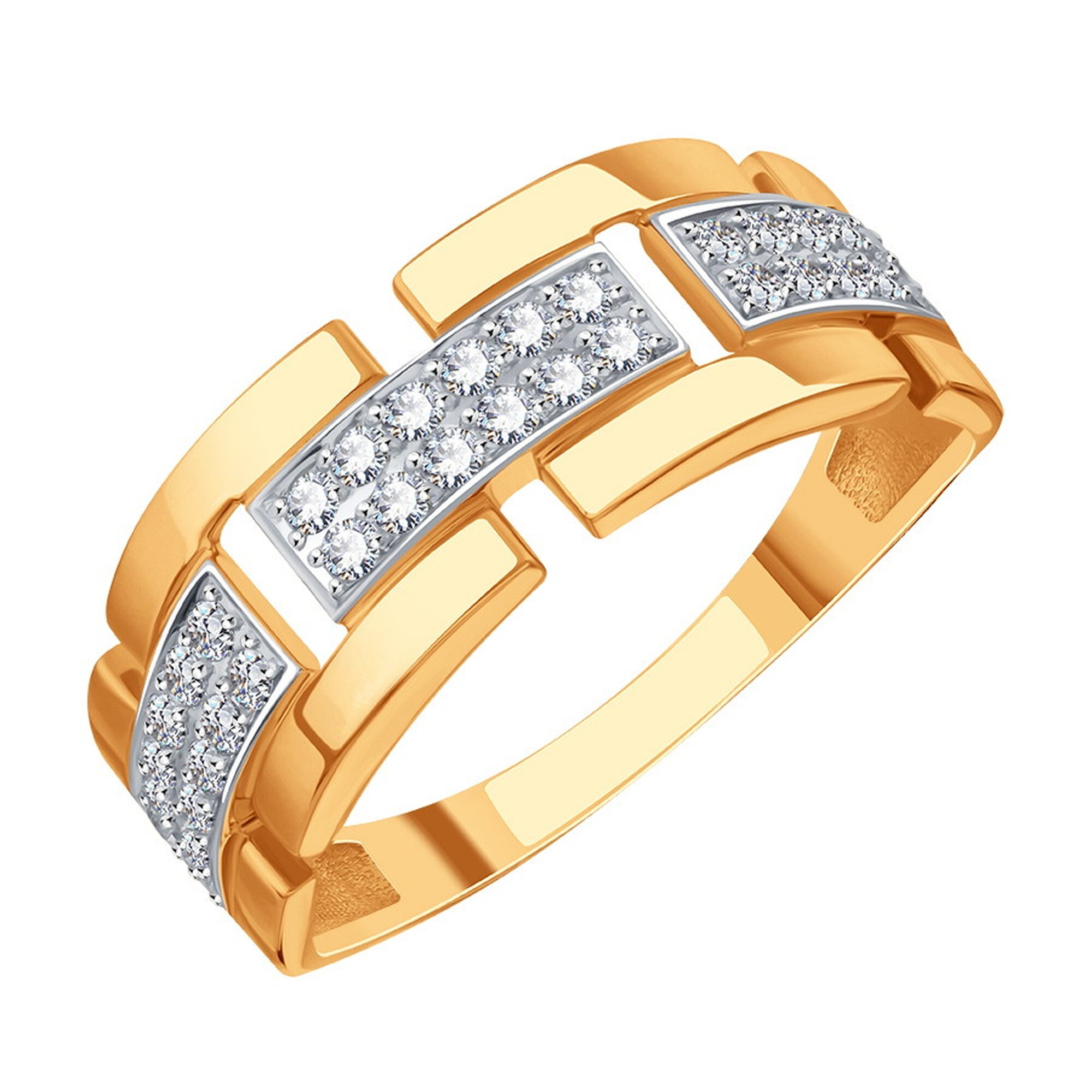 Кольцо дорожка, широкое, красное золото, 585 проба, фианит