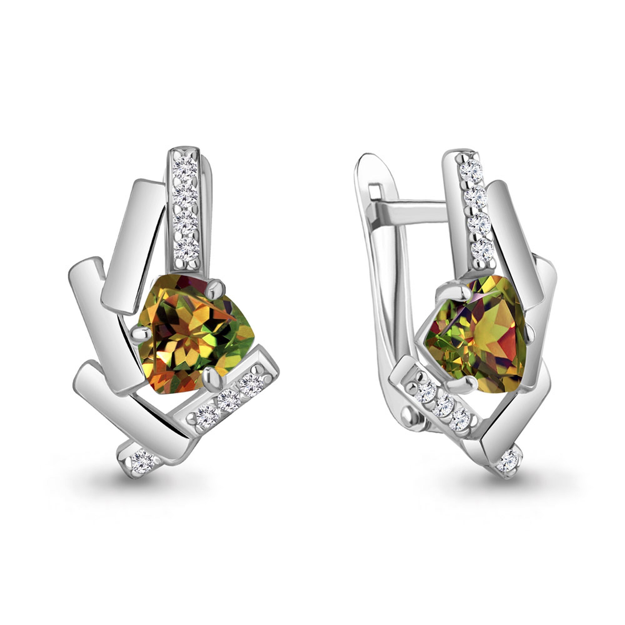 Серьги, серебро, 925 проба, родирование, султанит, фианит