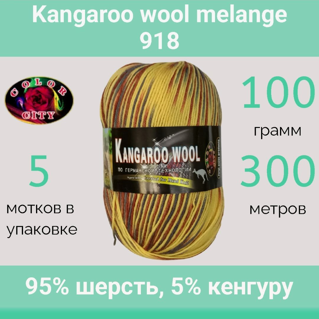 Пряжа Color City Kangaroo wool melange 918 (100г/300м, упаковка 5 мотков)
