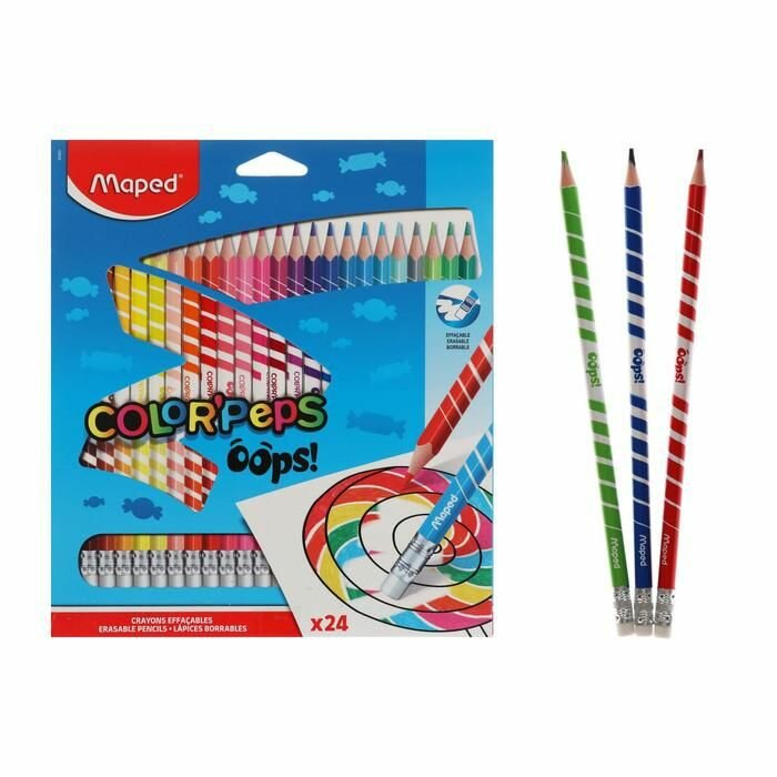 Карандаши цветные Maped c ластиком, Color Peps Oops, 24 шт, пластик (832824)