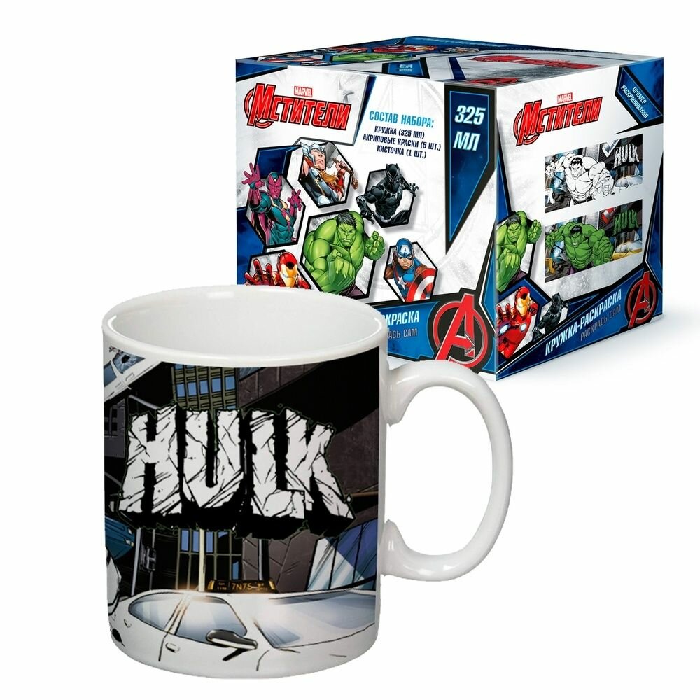 Кружка для росписи ND Play "Халк", в наборе с красками и кисточкой, 325 мл, керамика (302372)