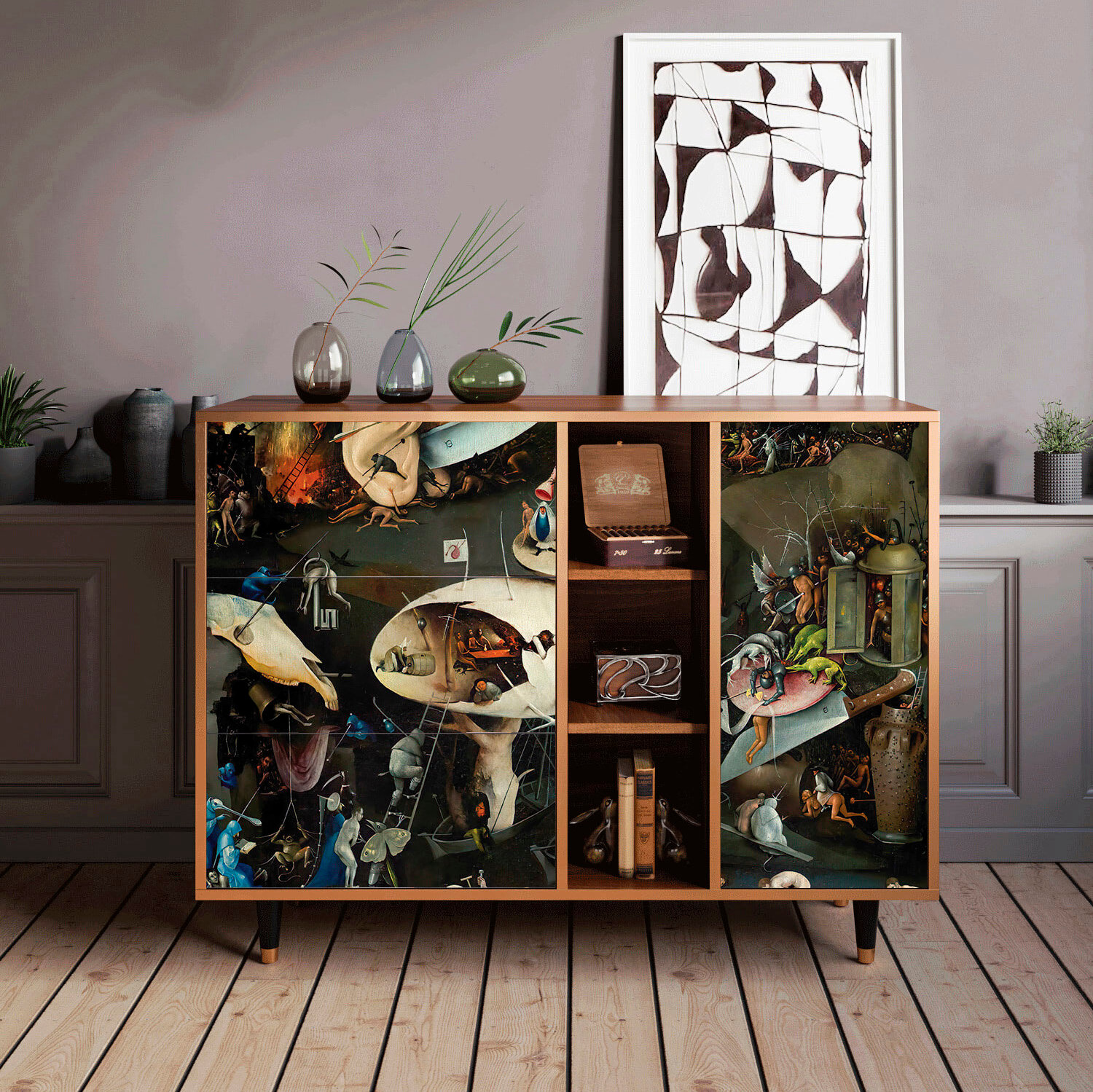 Комод - STORYZ - BS2 The Garden of Earthly Delights by Hieronymus Bosch, Разер - 125 x 97 x 48 см , Цвет корпуса - Орех