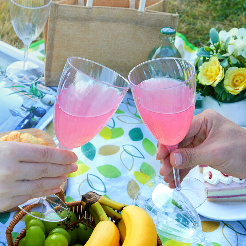 Baijie Disposable Champagne Glasses, 210ml, 8-Pack, Red Wine Glasses, Plastic Cocktail Glasses, Stemware, Transparent Wine Cups