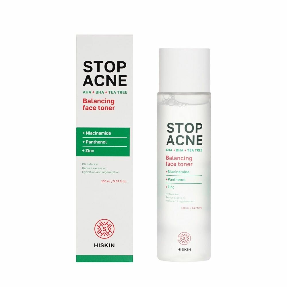 Балансирующий тонер для лица Hiskin Stop Acne AHA+BHA+Tea tree 150 мл