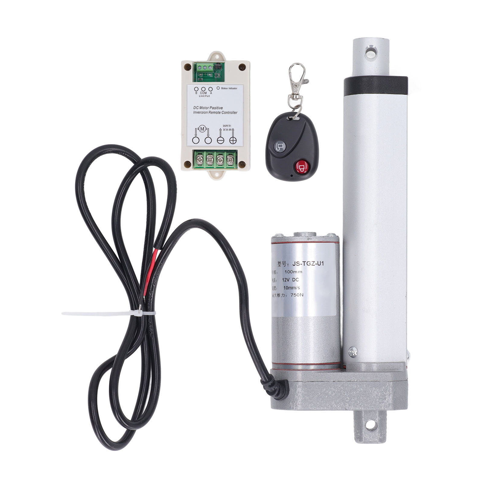 Миниатюрный линейный электропривод 750 Н 100 мм 12 В для привода электродвигателей в сельском хозяйстве, на открытом воздухе, в робототехнике, домашней автоматизации, белый, с пультом дистанционного управления.