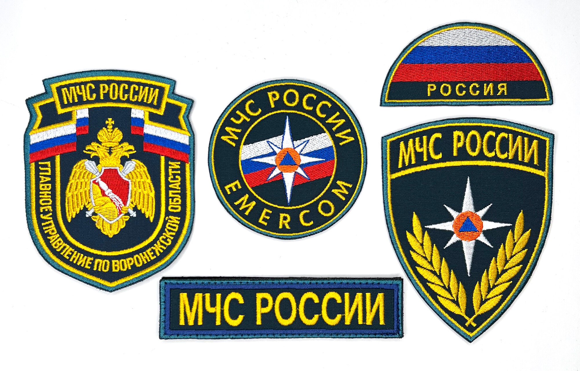 Шевроны и нашивка МЧС России Главное управление по Воронежской области нового образца вышитые, комплект из 5 штук
