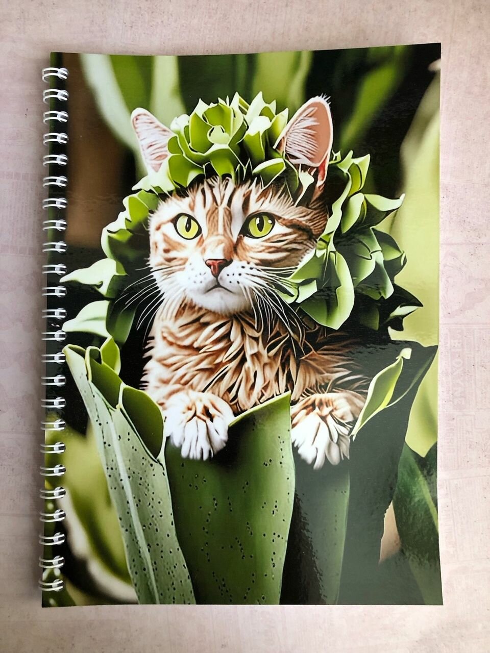 Блокнот "Кошка", для записей и рисунков, A5, 30 л, мягкий картон, бежево-зелёный