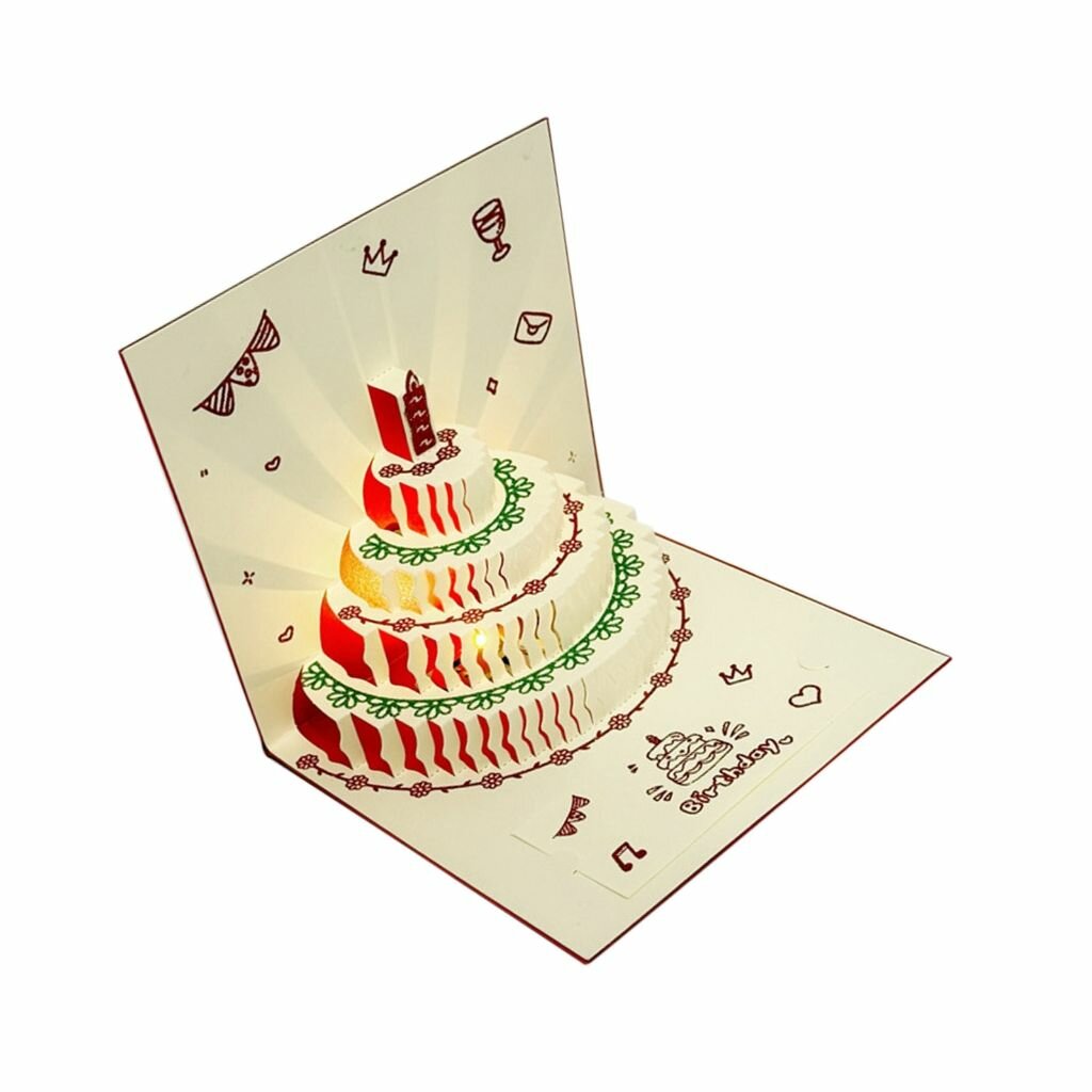 Уникальная 3D открытка на день рождения с музыкой и световыми эффектами, - Музыка светло-красная A st