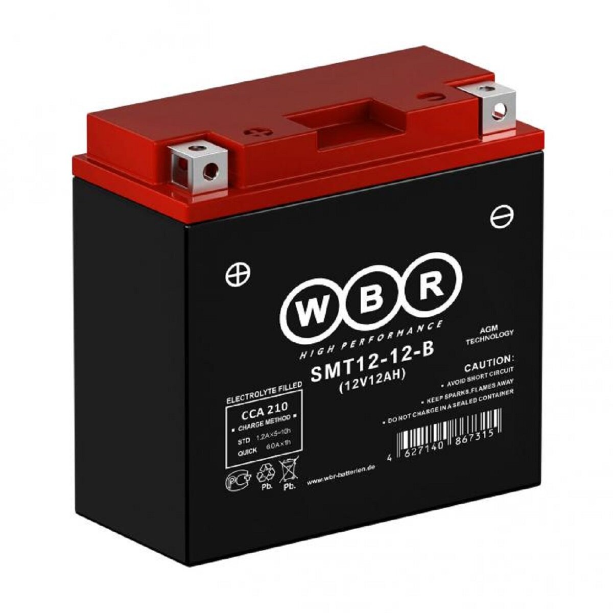 Мото аккумулятор WBR SMT12-12-B (код YT14В-BS) (12V 12Ah 210A)
