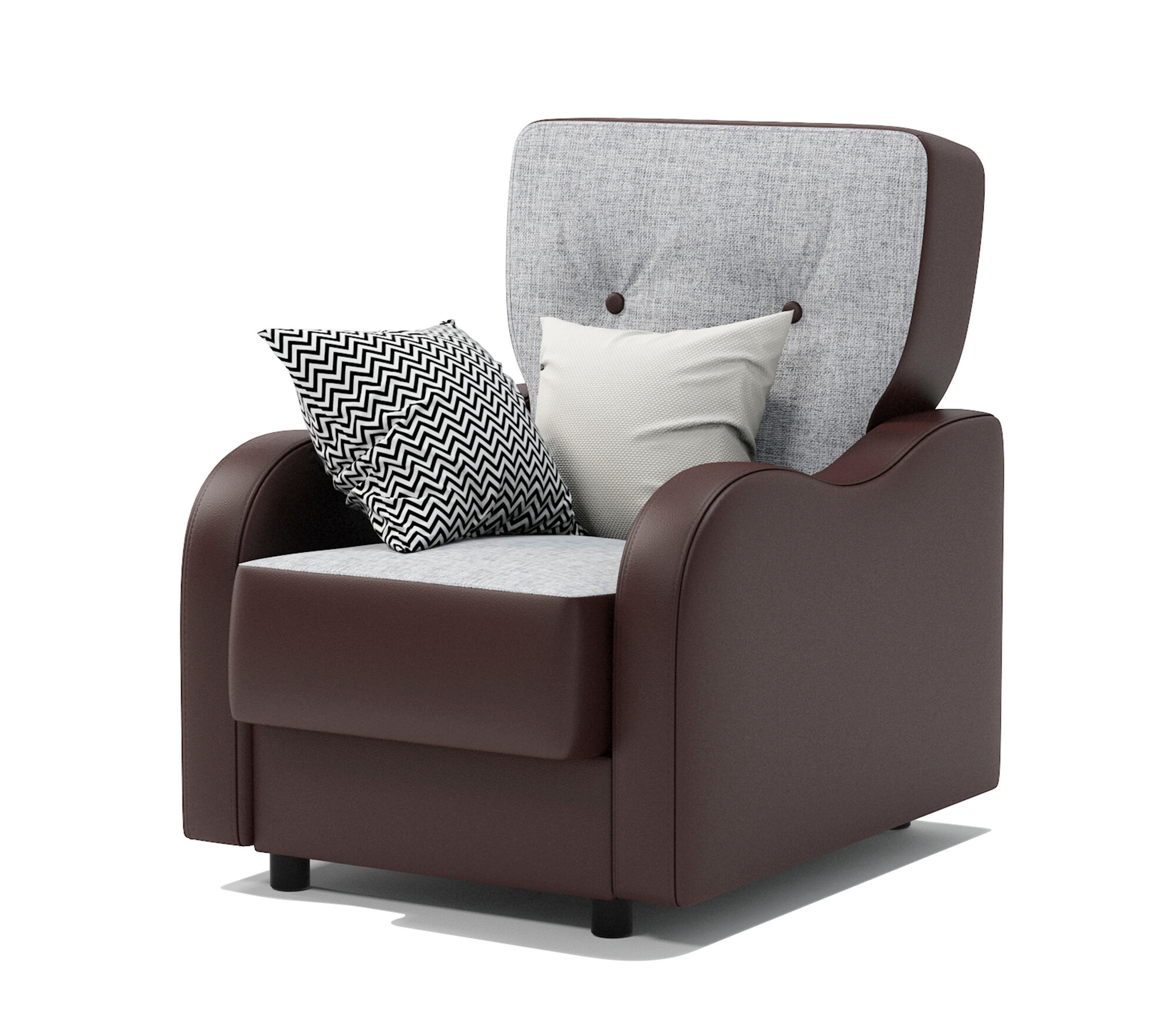 Кресло Шарм-Дизайн Классика В, мягкое для дома и отдыха, с подлокотниками, серый шенилл и экокожа шоколад
