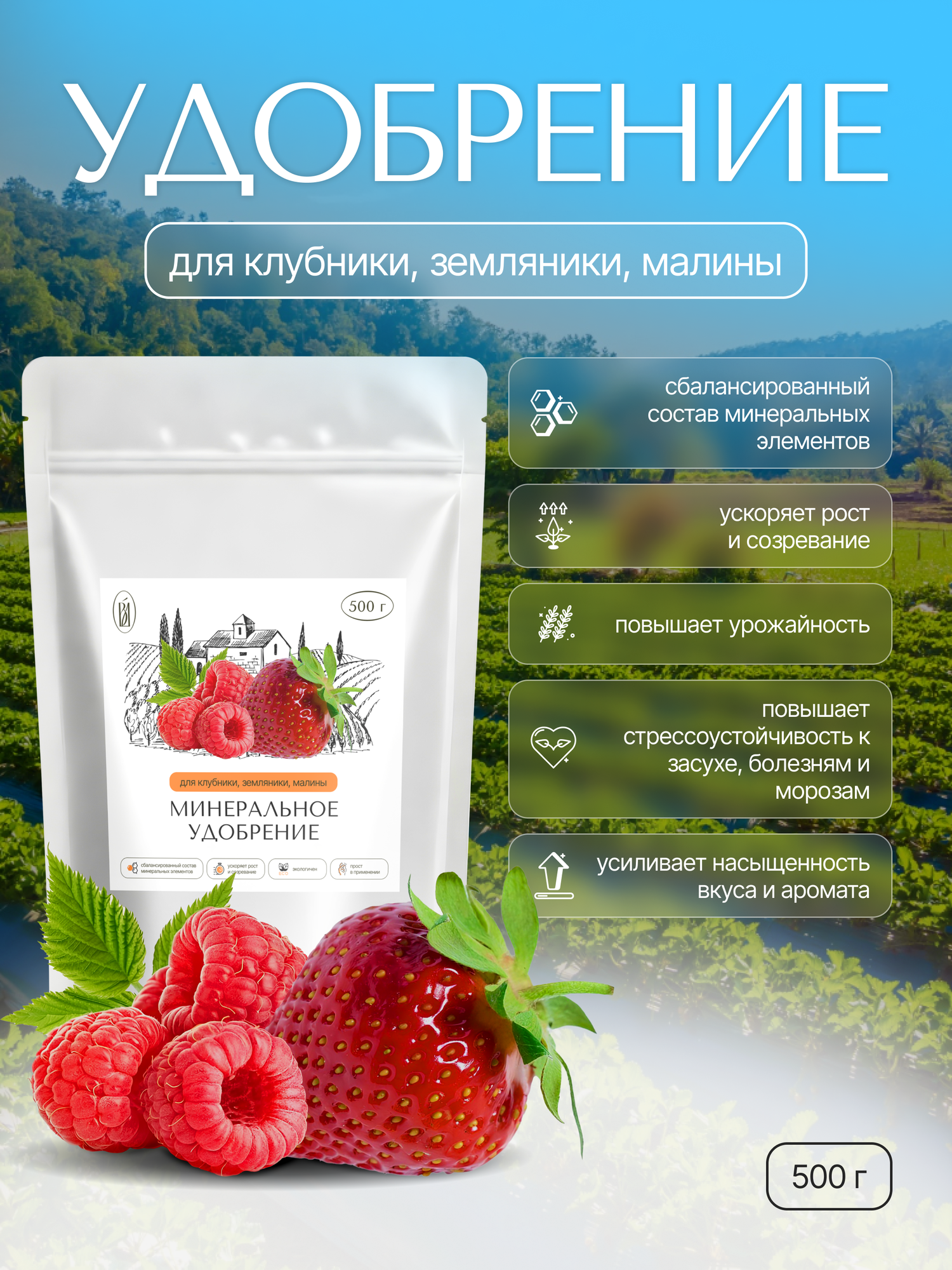 Удобрение комплексное для клубники, земляники, малины и ягодных Верди (Verdi)
