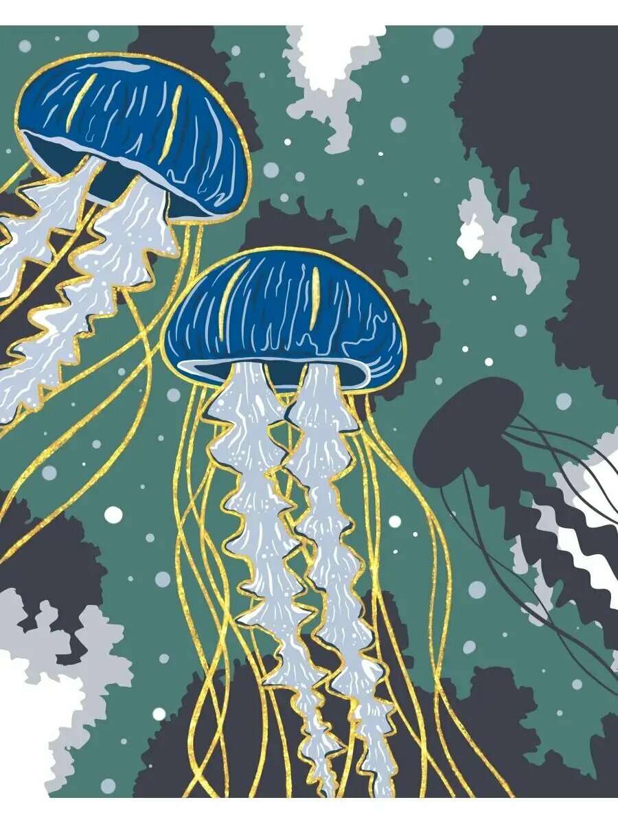 Стильные картины по номерам абстракция с золотой краской "медузы", Leonardo Daivinchik, 40х50см