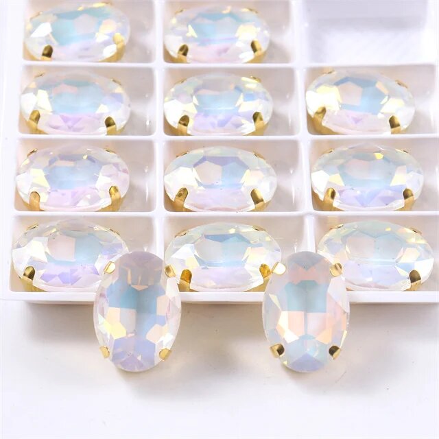 Стразы овальные стекло White AB 13x18mm 20шт