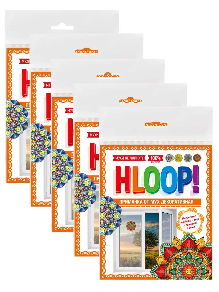 Приманка декоративная от мух, наклейки от мух HLOOP Хлоп 5 упаковок