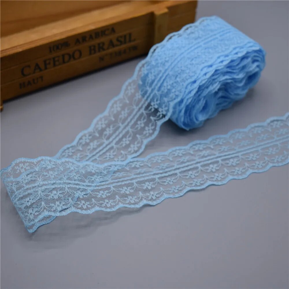 Кружевная лента голубая 10 ярдов, 4,5 см, Цвет: 26 light blue