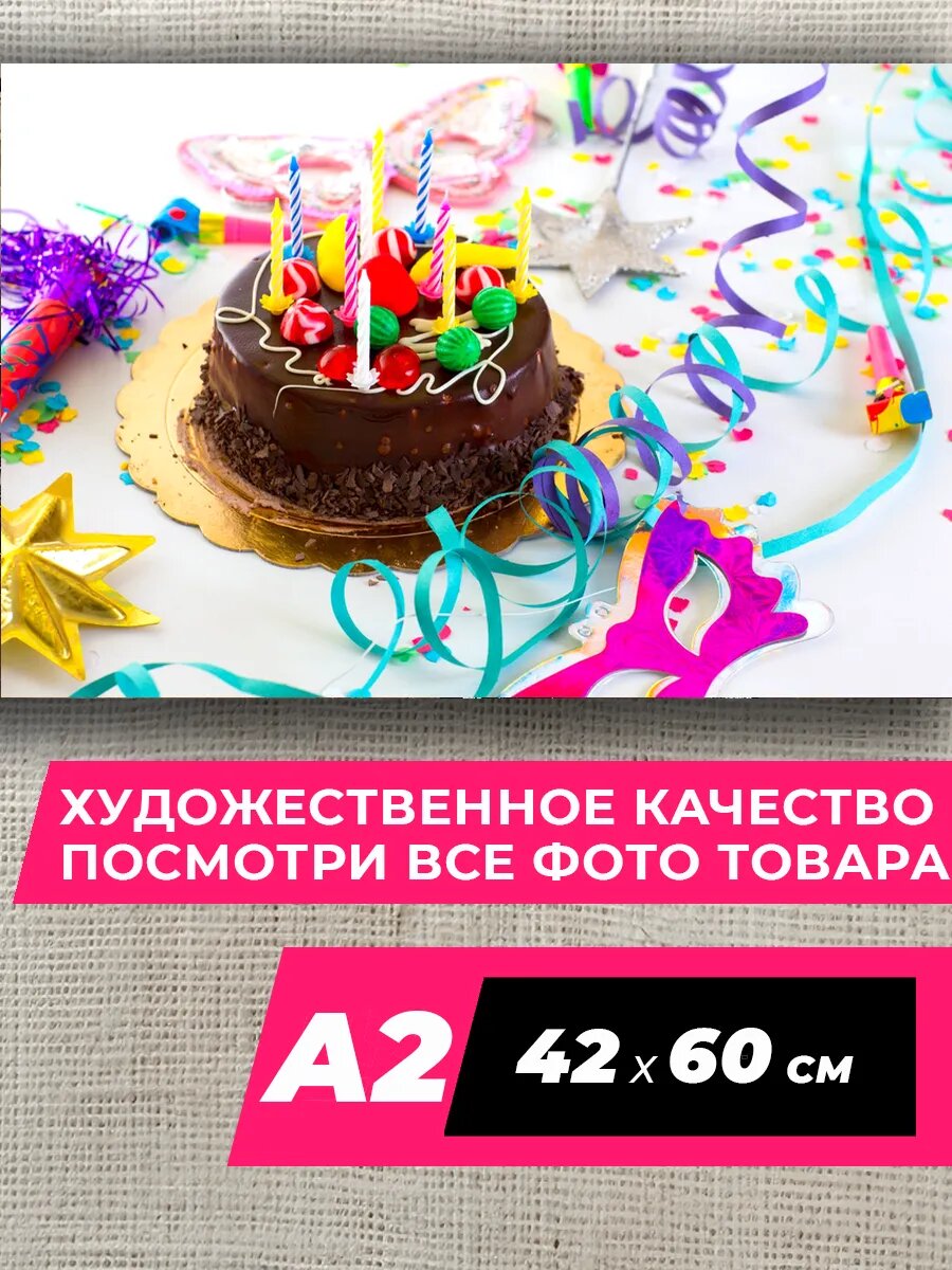 С днем рождения постер на стену A2, матовая фотобумага премиум качества