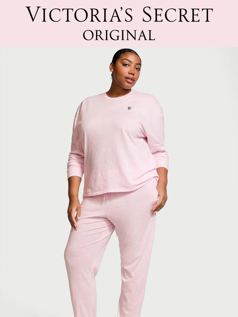 Пижама Victoria's Secret S Regular нежно-розовая свитшот со спущенным плечом и надписью на спине "Paris" и джоггеры