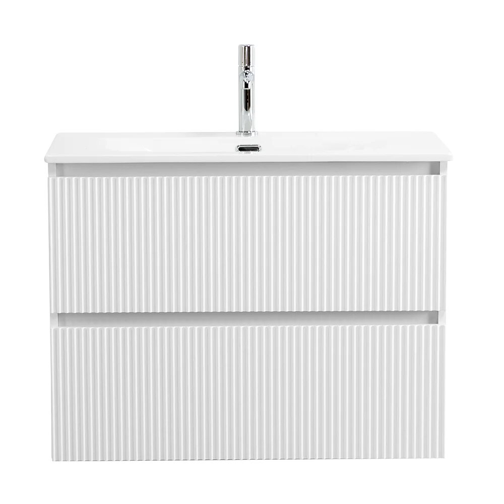 Тумба с раковиной BelBagno Uno-mini 90 подвесная, 91 см, белая, матовая, из МДФ, с ящиками, раковина для ванной фаянсовая, прямоугольная