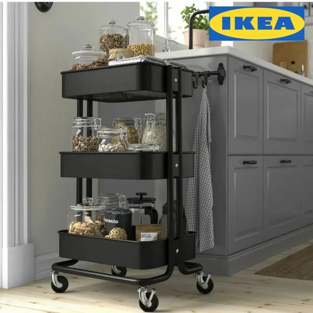 IKEA RASKOG, Этажерка на колесиках, тележка 3 яруса, 35*45*77 см