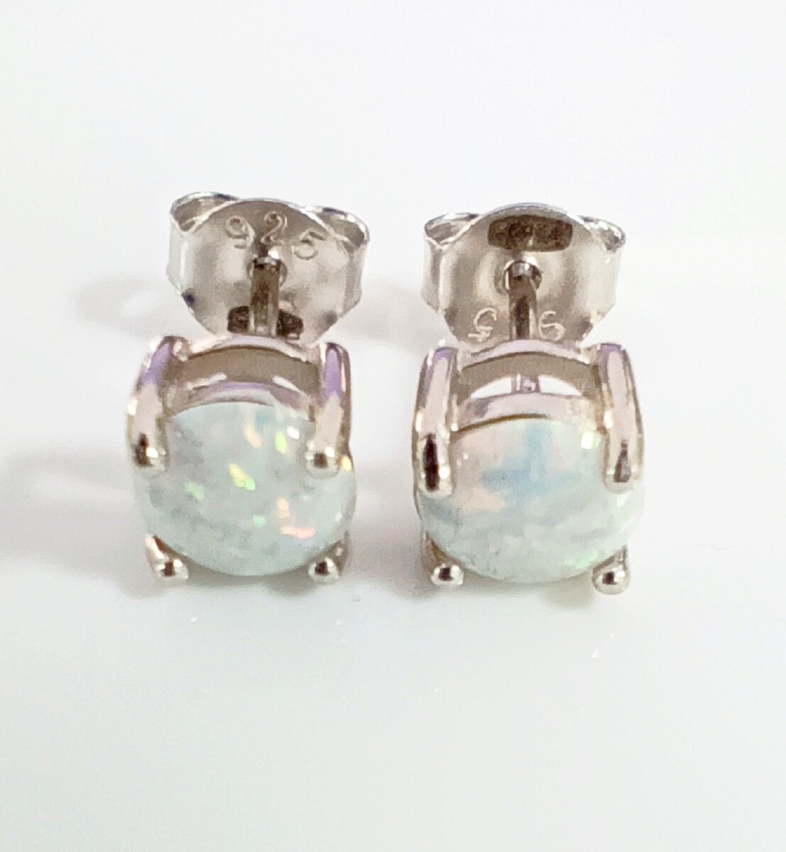 Серьги пусеты, серебро, 925 проба, родирование, опал синтетический