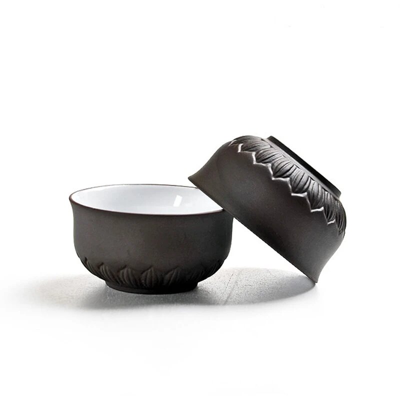 Китайская чайная чашка yixing zisha, 4 шт./лот, фарфоровая чашка из пурпурной глины, чайные чашки кунг-фу, украшение лотоса, Китай, быстрая доставка, 50 мл, purple clay