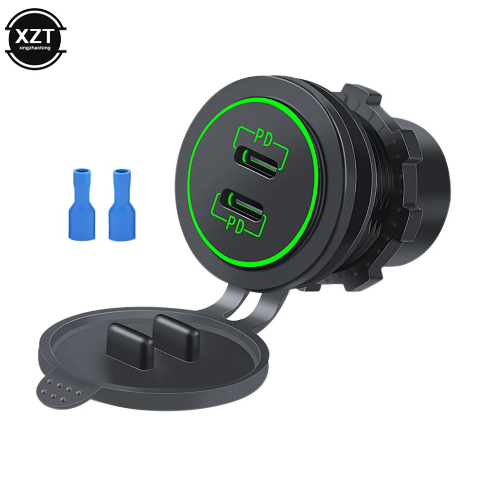 12-24 В, двойной PD Type C, USB-разъем для быстрой зарядки, автомобильная розетка USB C, водонепроницаемая зарядная розетка для автомобиля, лодки, мотоцикла, GR without Switch