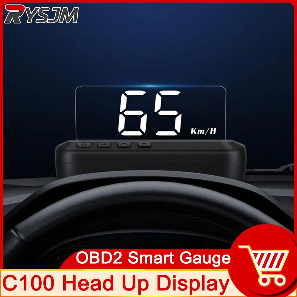 C100 Автомобильный OBD2 HUD Проектор на лобовое стекло Спидометр Система предупреждения о превышении скорости Проекционный дисплей Автоматическая электронная сигнализация напряжения, C100