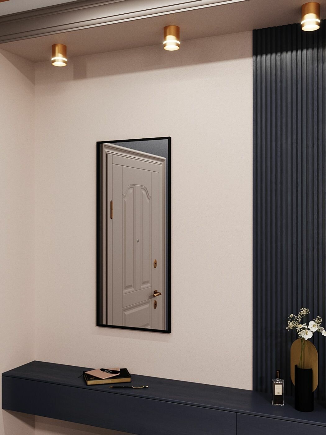 Зеркало в ванную в алюминиевой раме MOONRISE 110х50 см. Черное