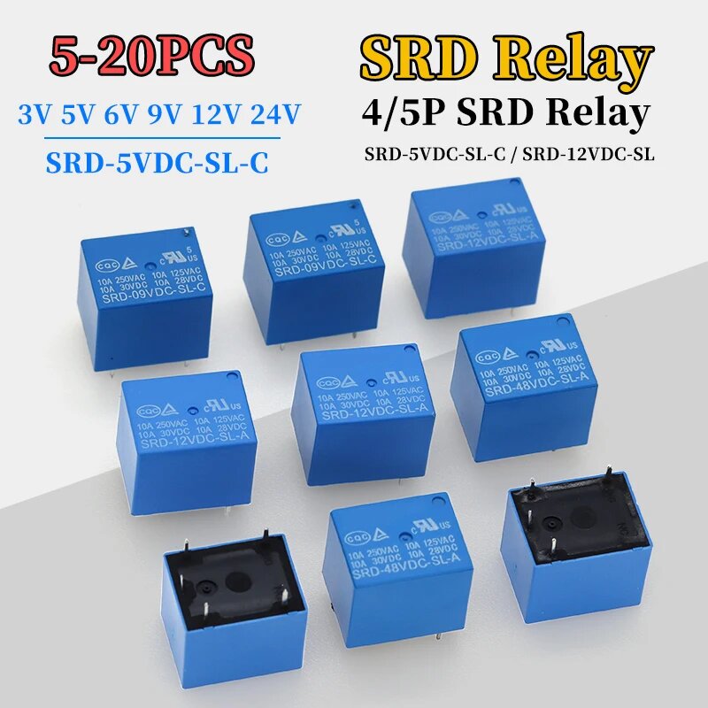 5-20 шт. реле серии SRD SRD-5V/12VDC-SL-C DC 4/5-контактный набор реле 12 В для электроники