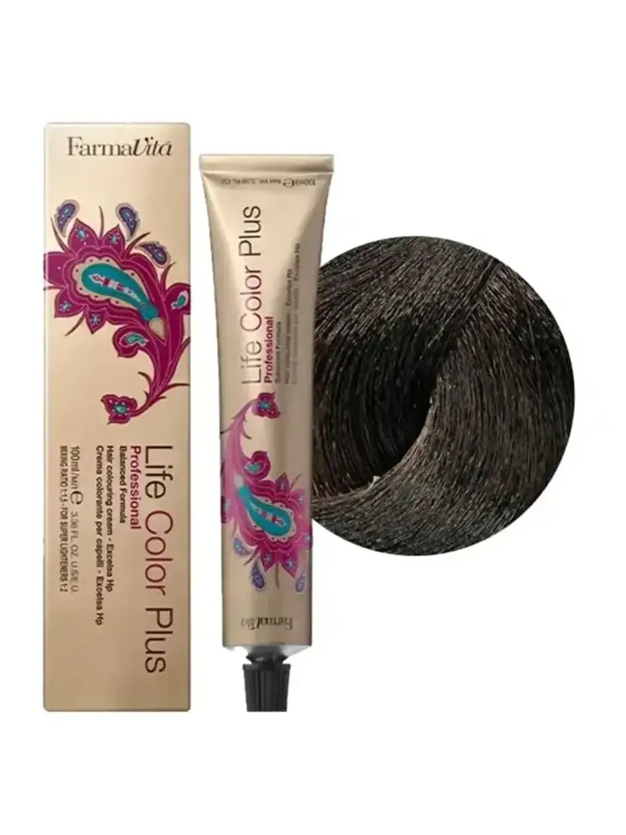 Краска для волос Farmavita Hair Coloring Life Color Plus Prof, Перманентный краситель с низким содержанием аммиака, 4.0