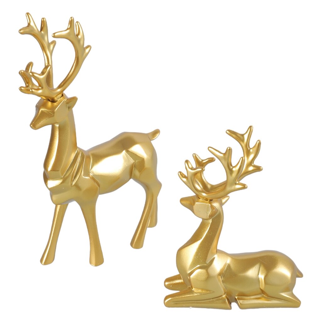 Набор из 2 Фигурок Оленей для Офиса, Спальни, Рождественские Украшения "Золотые Олени"