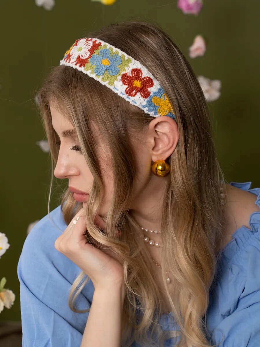 Ободок HAIR LAB, для волос, тканевый, женский, голубой/желтый/коричневый/белый