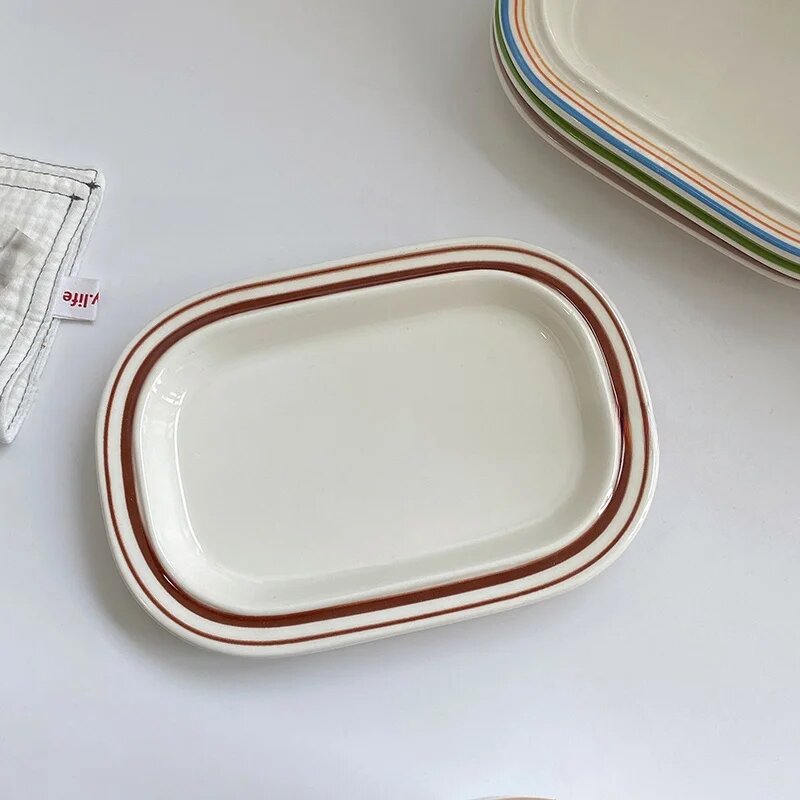 Керамическая тарелка для макарон в корейском стиле Белый, F brown 20cm