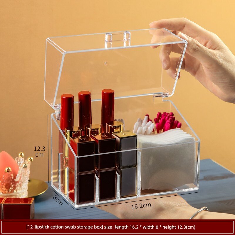 Пылезащитный органайзер для ватных палочек и помады, настольный, большой емкости, прозрачный, простой, для снятия