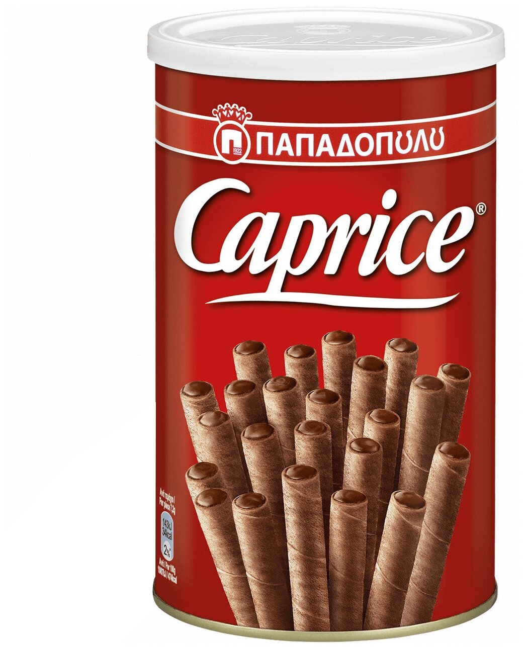 Вафельные трубочки с фундуком и шоколадным кремом Caprice, PAPADOPOULOS, Греция, ж/б 400г