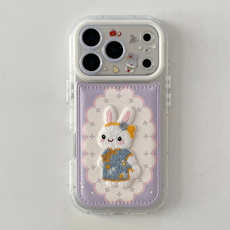 Корейский чехол для телефона с вышивкой в виде кролика и цветов для iPhone AS650-1, For iPhone 17Pro