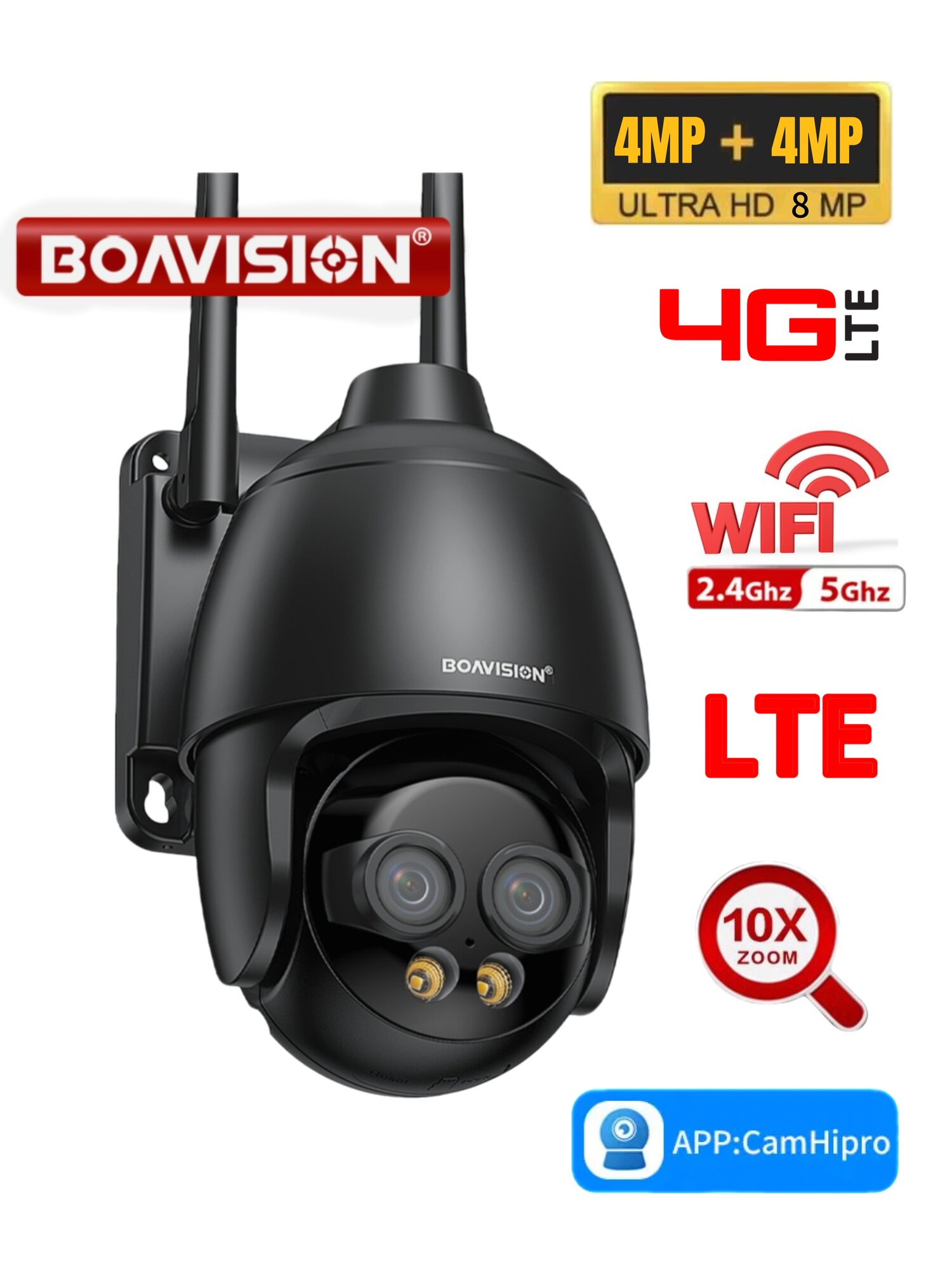 Камера видеонаблюдения "8Mp(4+4)×10zoom (13), поворотная, 4G, WiFi, LAN