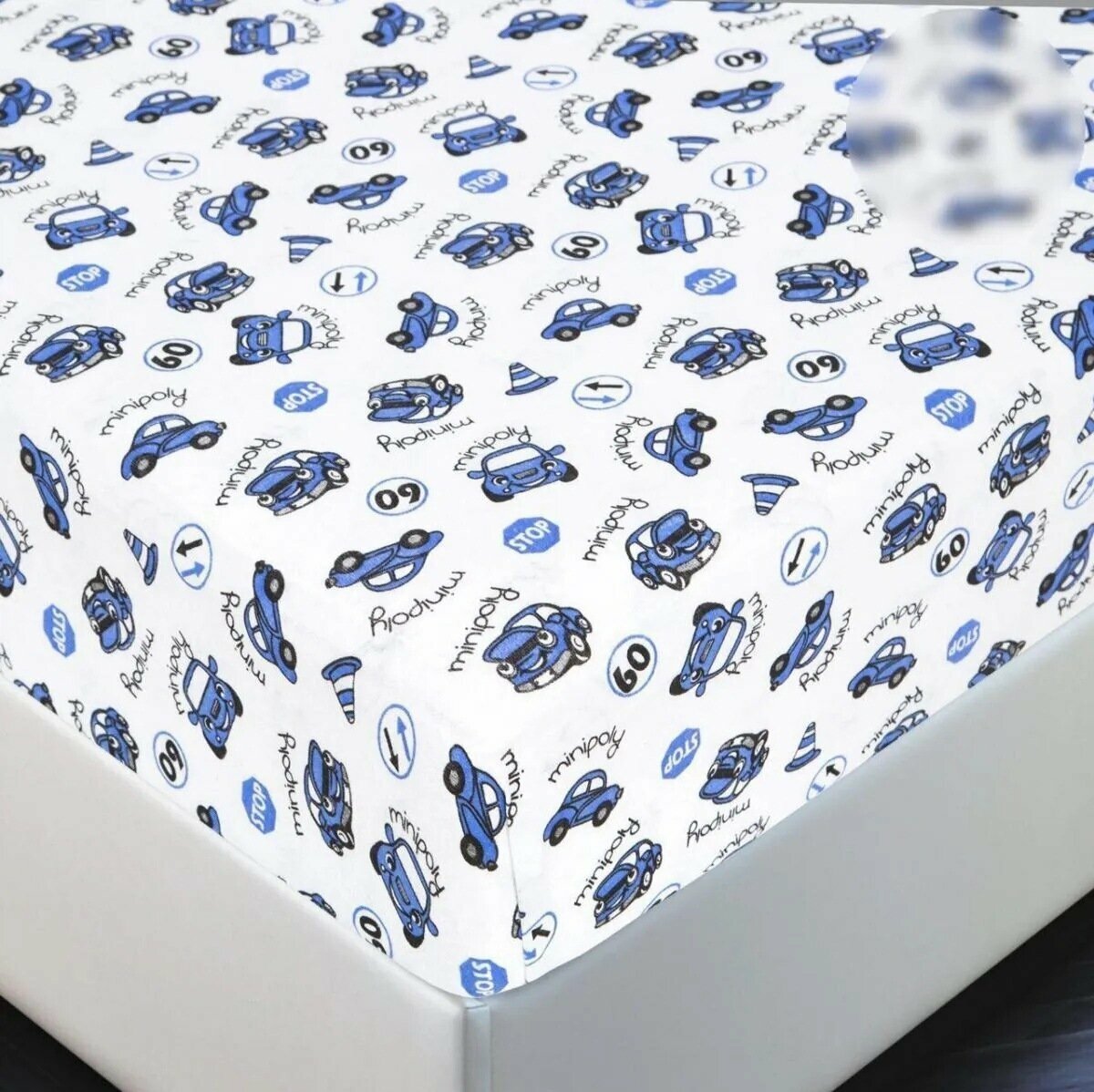Детская трикотажная простыня на резинке Машинки синие 60х120