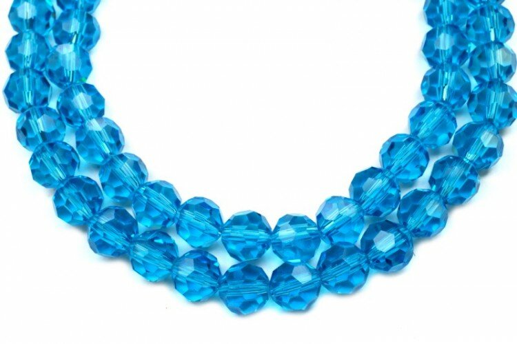 Бусина стеклянная граненая круглая 8мм, цвет голубой, прозрачная, 545-012, 10шт