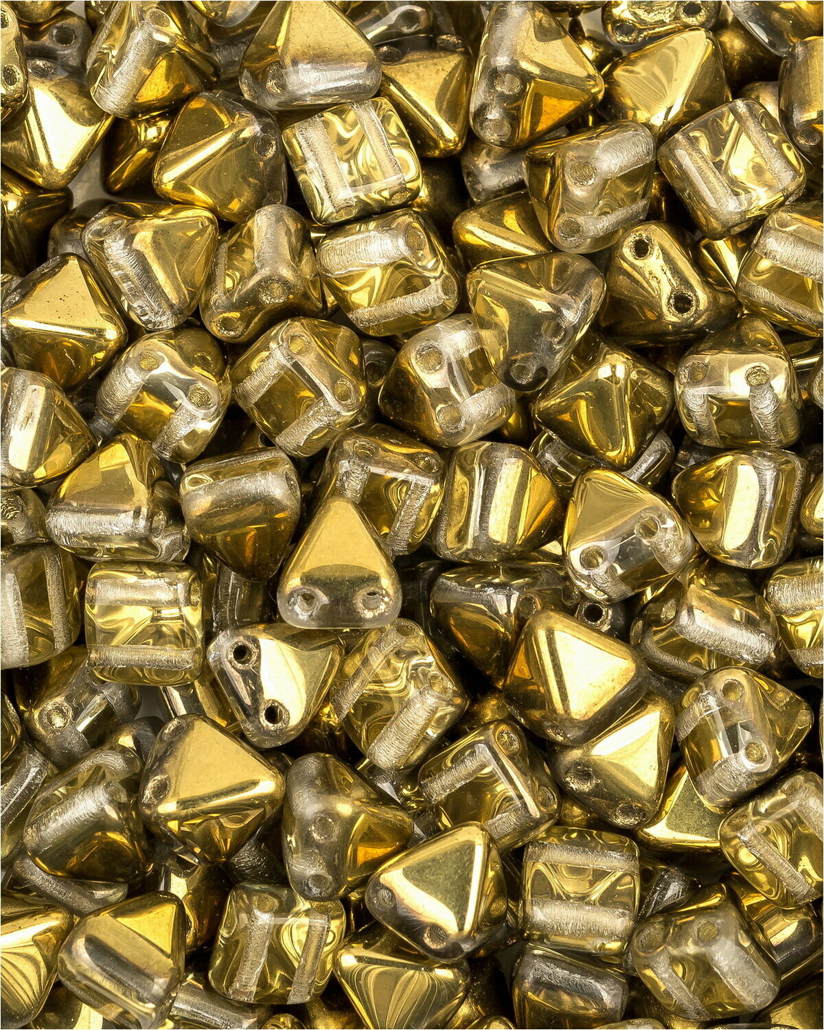 Стеклянные чешские бусины с двумя отверстиями, Pyramid beads 2-hole, 6 мм, цвет Crystal Amber, 10 шт.