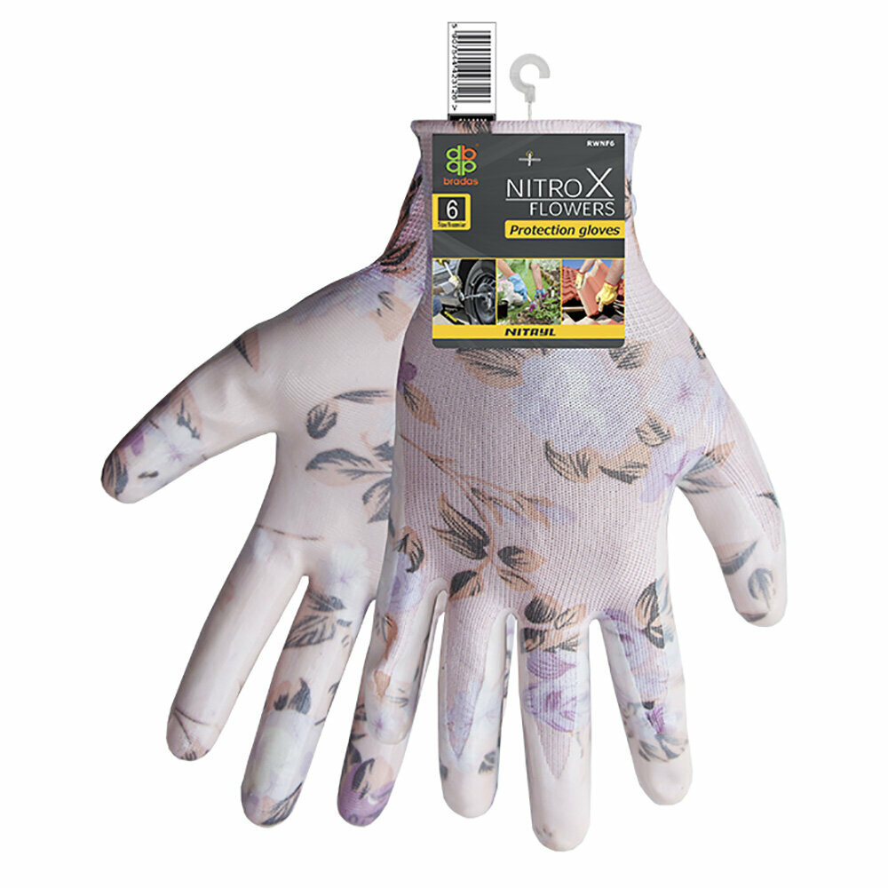 Перчатки садовые NITROX FLOWERS с нитрилом цветы размер 7 Bradas