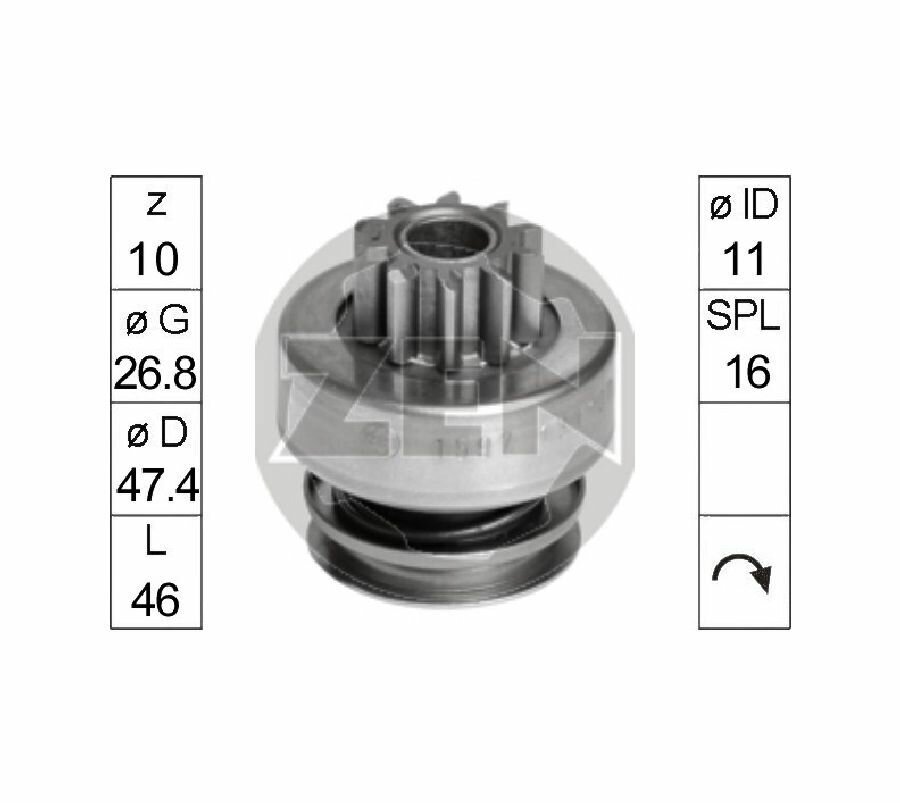 Бендикс стартера ERA/ZEN/ZM/MESSMER ZN1597, для Ford Fiesta/Fusion
