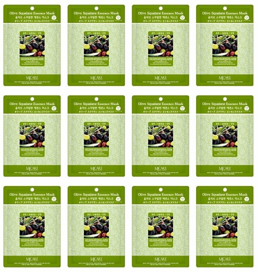 Mijin Essence Маска тканевая для лица Олива Olive Squalane Essence Mask, 23 гр, 12 шт